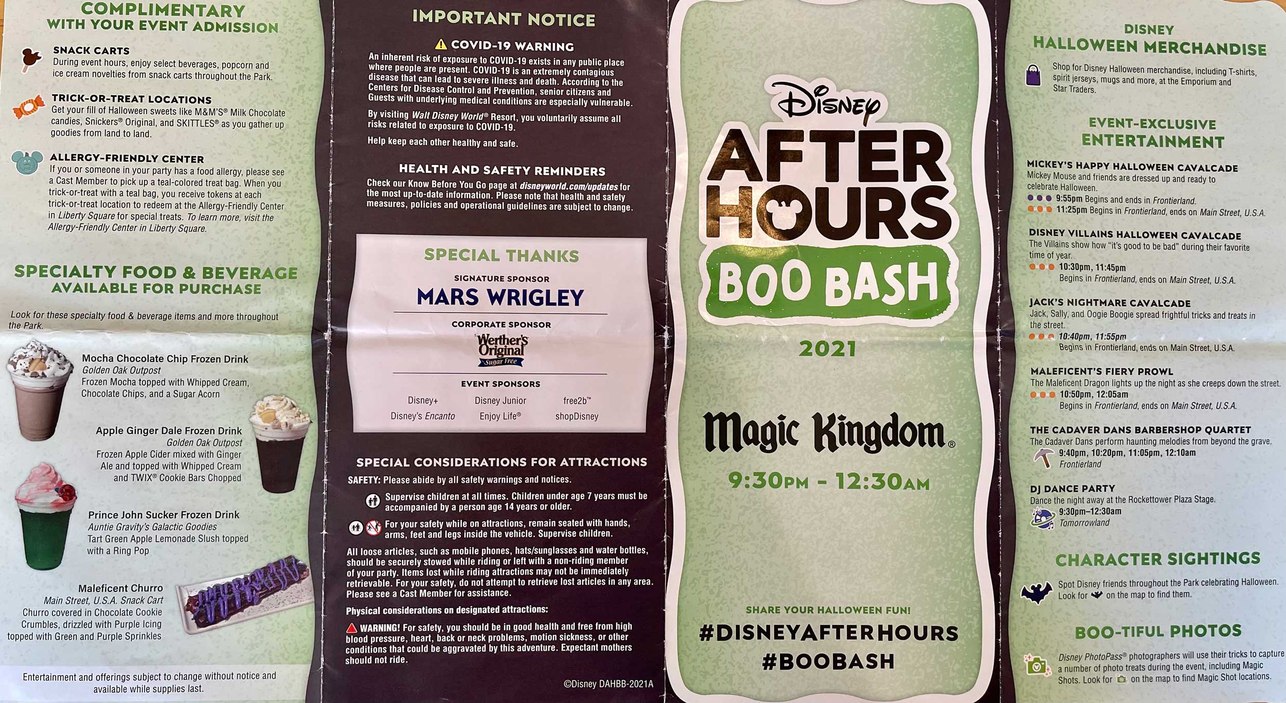 Disney After Hours BOO BASH Event Map 2021